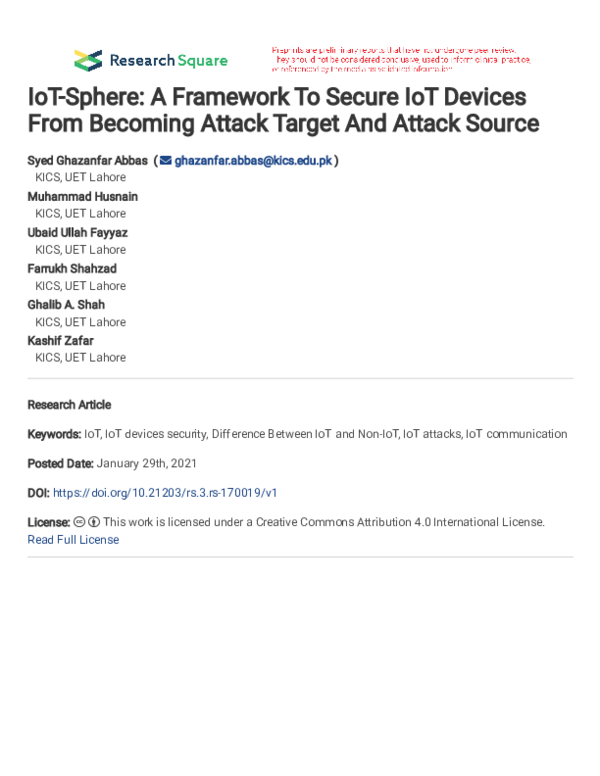 (PDF) IoT-Sphere: A Framework to Secure IoT Devices from Becoming Attack Target and Attack Source
