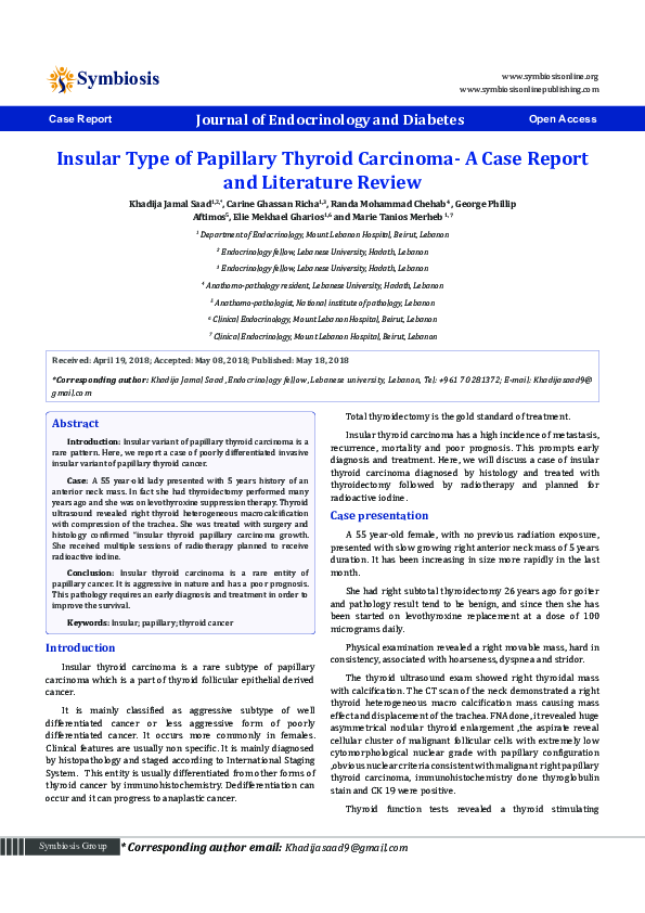 (PDF) Insular Type of Papillary Thyroid Carcinoma- A Case Report and Literature Review