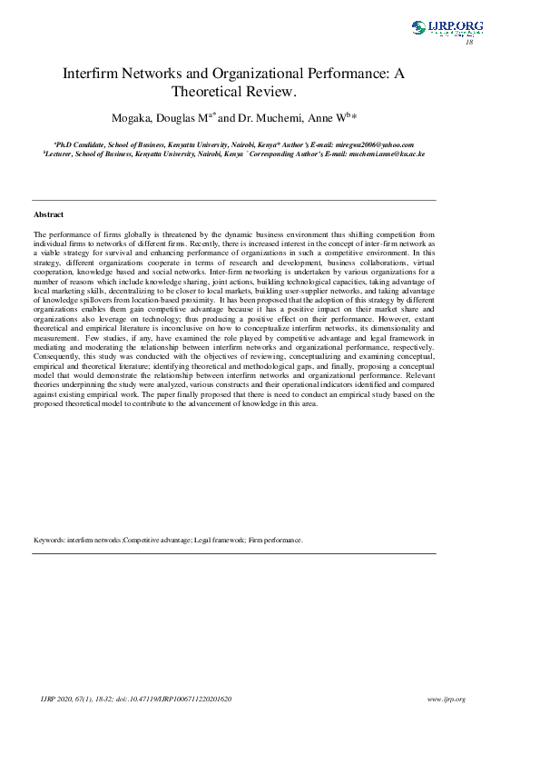 (PDF) Interfirm Networks and Organizational Performance: A Theoritical ...