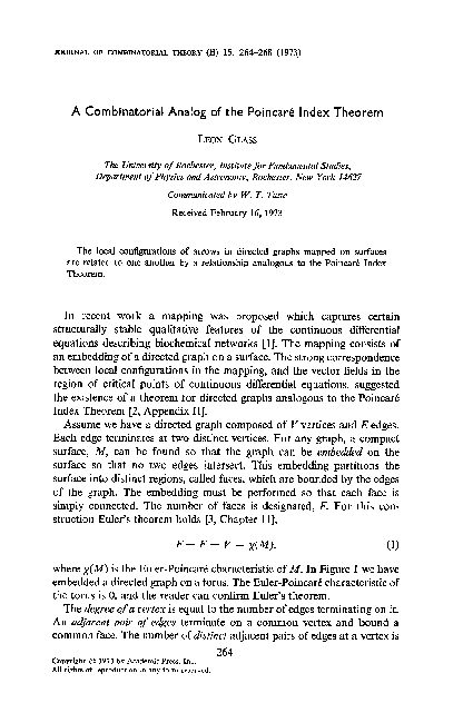 (PDF) A combinatorial analog of the Poincaré Index Theorem