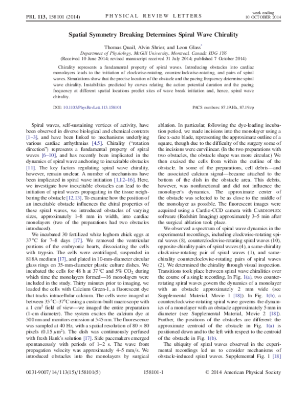 (PDF) Spatial Symmetry Breaking Determines Spiral Wave Chirality