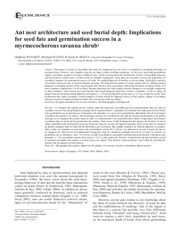 (PDF) Ant nest architecture and seed burial depth: Implications for ...