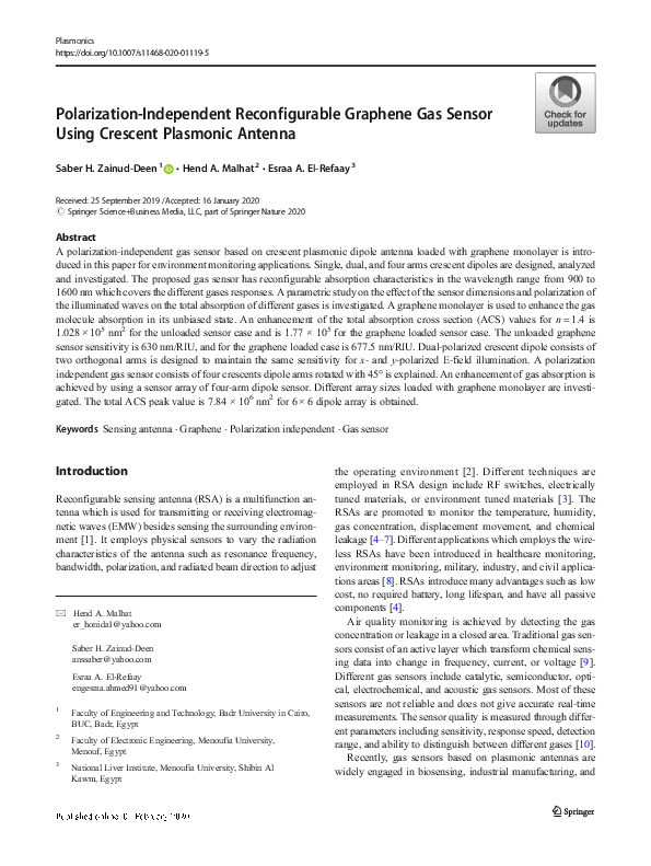 (PDF) Polarization-Independent Reconfigurable Graphene Gas Sensor Using Crescent Plasmonic Antenna