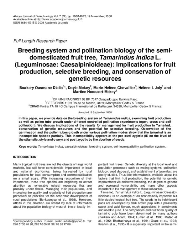 (PDF) Breeding system and pollination biology of the semi- domesticated ...