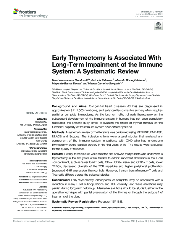 (PDF) Early Thymectomy Is Associated With Long-Term Impairment of the ...