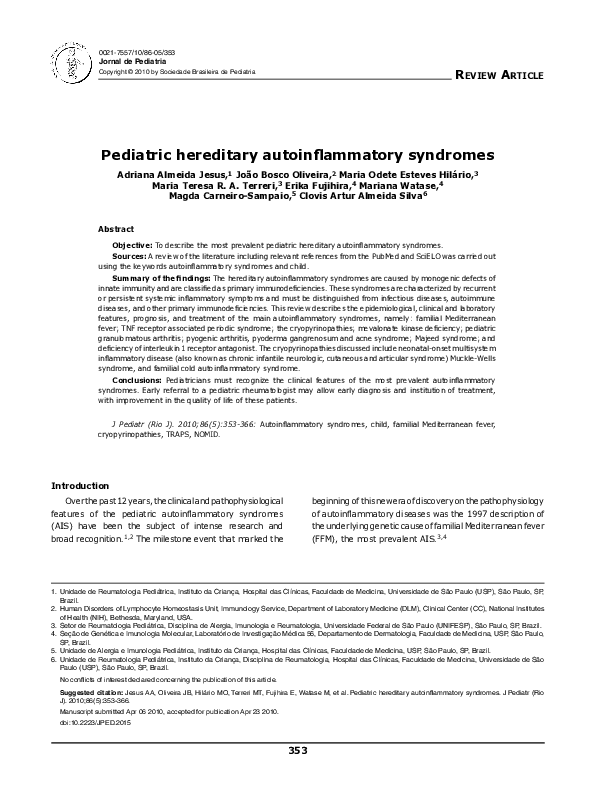 (PDF) Pediatric hereditary autoinflammatory syndromes