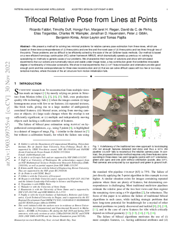 (PDF) Trifocal Relative Pose from Lines at Points and its Efficient Solution