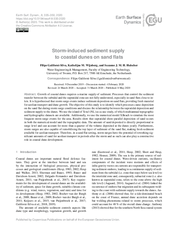 (PDF) Storm-induced sediment supply to coastal dunes on sand flats