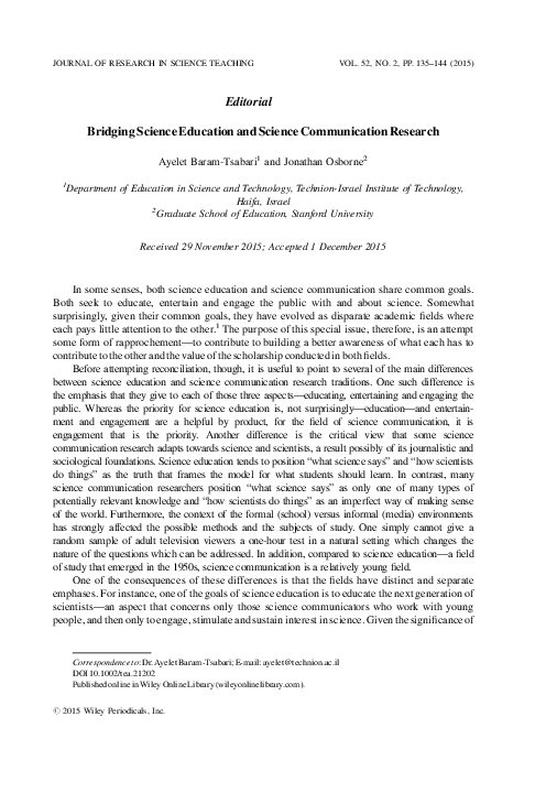 (PDF) Bridging science education and science communication research