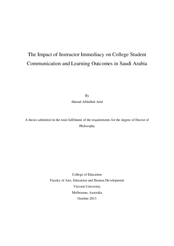 (PDF) The Impact of Instructor Immediacy on College Student ...