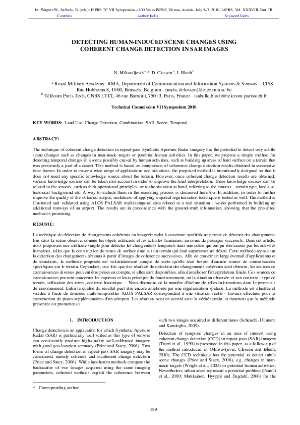 (PDF) Detecting Human-Induced Scene Changes Using Coherent Change Detection in Sar Images