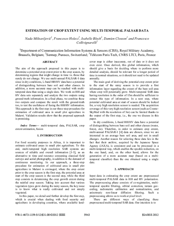 (PDF) Estimation of crop extent using multi-temporal PALSAR data