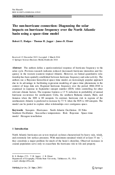 (PDF) The sun-hurricane connection: Diagnosing the solar impacts on ...