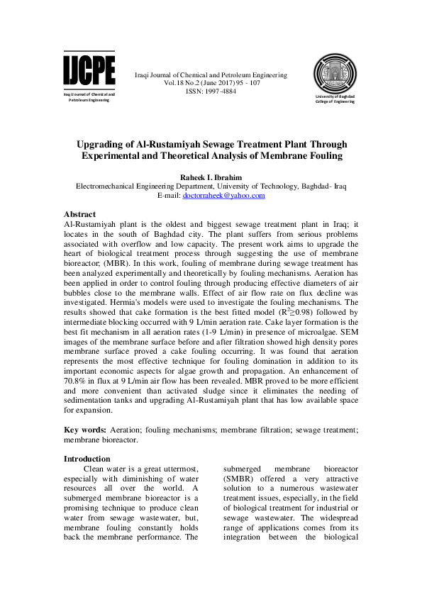 (PDF) Upgrading of Al-Rustamiyah Sewage Treatment Plant Through ...