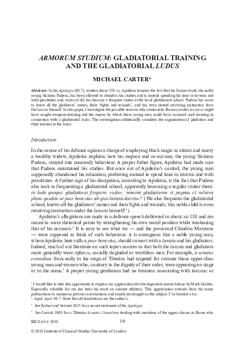 (PDF) ARMORUM STUDIUM: GLADIATORIAL TRAINING AND THE GLADIATORIAL LUDUS