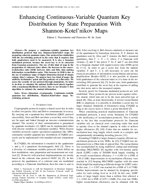 (PDF) Enhancing Continuous-Variable Quantum Key Distribution by State Preparation With Shannon ...