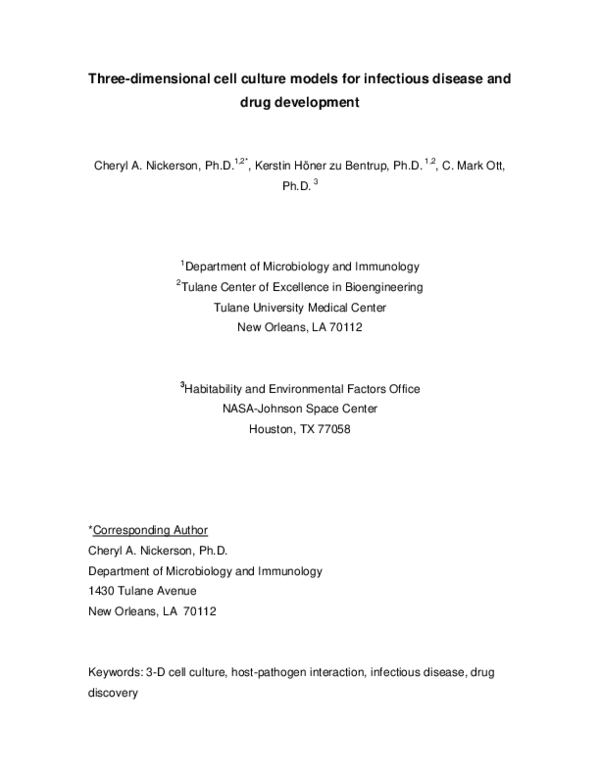 (PDF) Three-Dimensional Cell Culture Models for Infectious Disease and ...