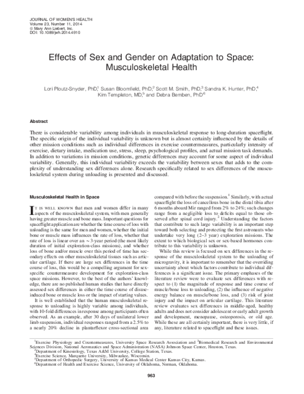 Pdf Effects Of Sex And Gender On Adaptation To Space Musculoskeletal Health