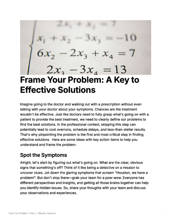 (PDF) Frame Your Problem: A Key to Effective Solutions