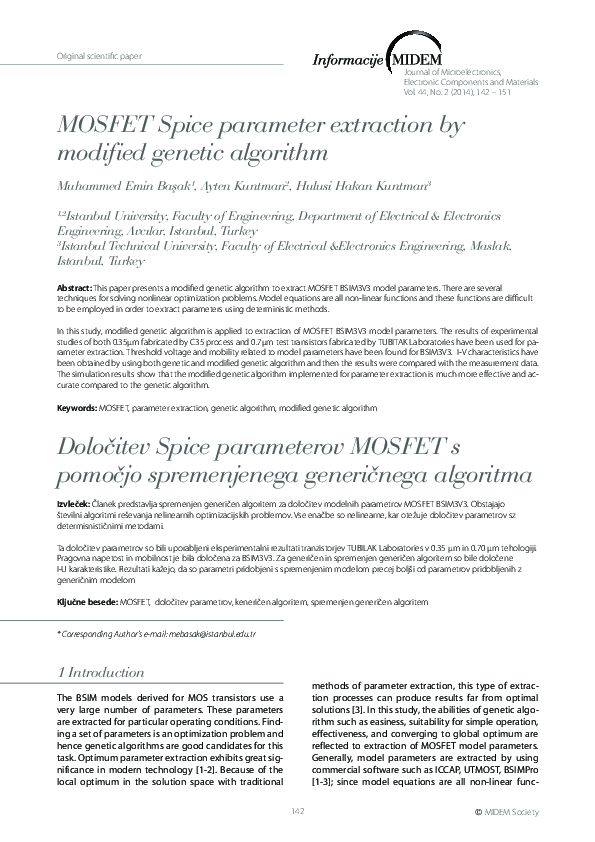 (PDF) MOSFET Spice parameter extraction by modified genetic algorithm
