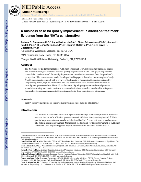 (PDF) A Business Case for Quality Improvement in Addiction Treatment ...