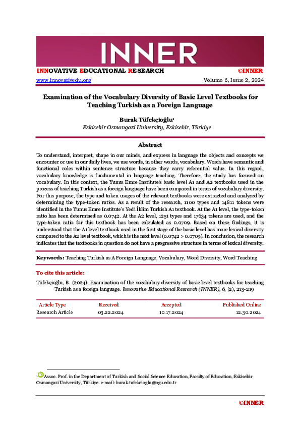 (PDF) Examination of the Vocabulary Diversity of Basic Level Textbooks ...