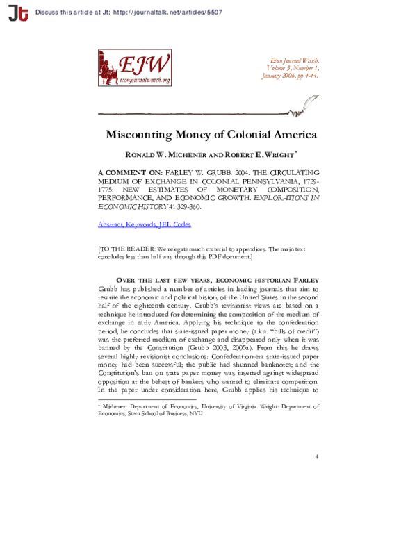 (PDF) Miscounting Money of Colonial America