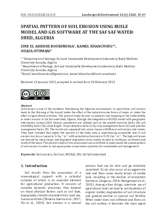 (PDF) Spatial pattern of soil erosion using RUSLE model and GIS software at the Saf Saf ...
