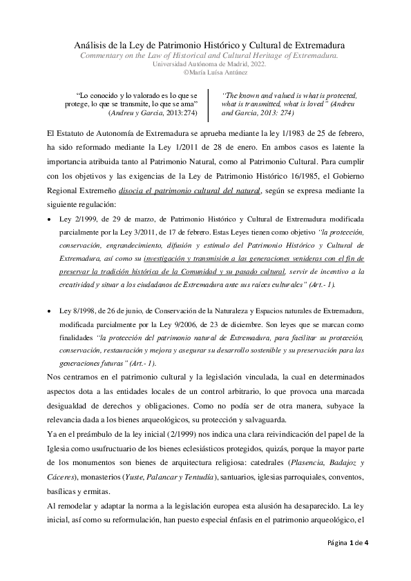 (PDF) Analisis de la Ley de Patrimonio Historico y Cultural de Extremadura
