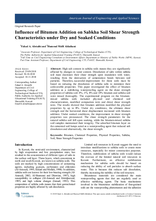 (PDF) Influence of Bitumen Addition on Sabkha Soil Shear Strength ...
