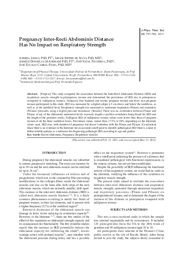 (PDF) Pregnancy Inter-Recti Abdominis Distance Has No Impact on ...