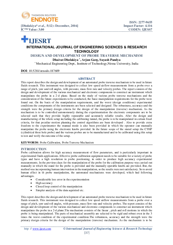 (PDF) Design And Development Of Probe Traverse Mechanism