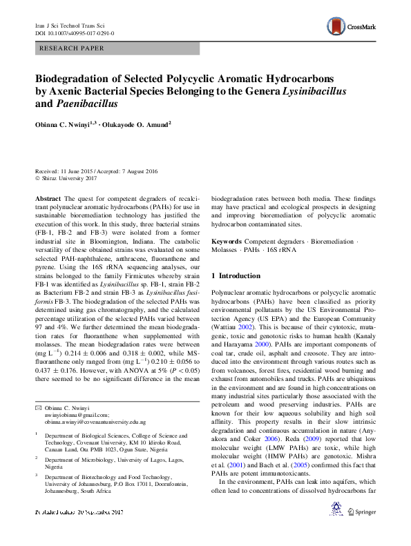 (PDF) Biodegradation of selected polycyclic aromatic hydrocarbons by axenic bacterial species ...