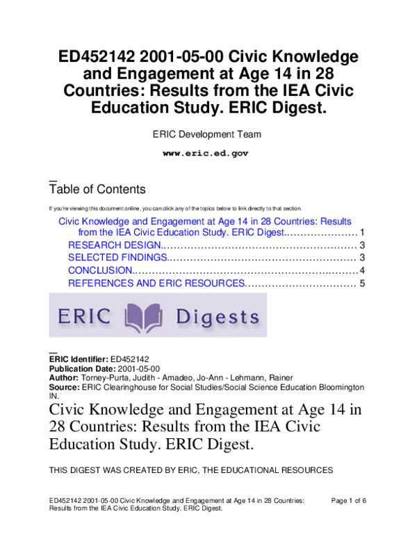(PDF) Civic Knowledge and Engagement at Age 14 in 28 Countries: Results ...