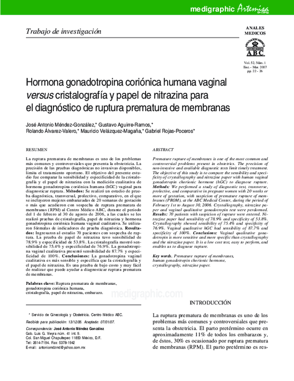 (PDF) Hormona gonadotropina coriónica humana vaginal versus cristalografía y papel de nitrazina ...