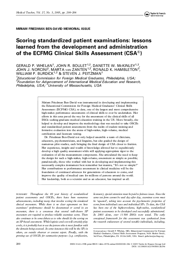(PDF) Scoring standardized patient examinations: lessons learned from ...