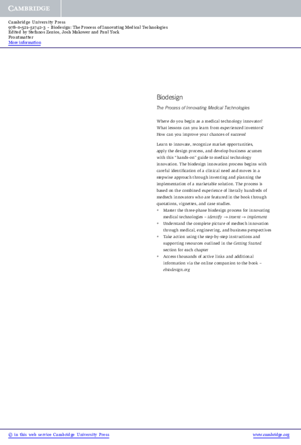 (PDF) Biodesign: The Process of Innovating Medical Technologies