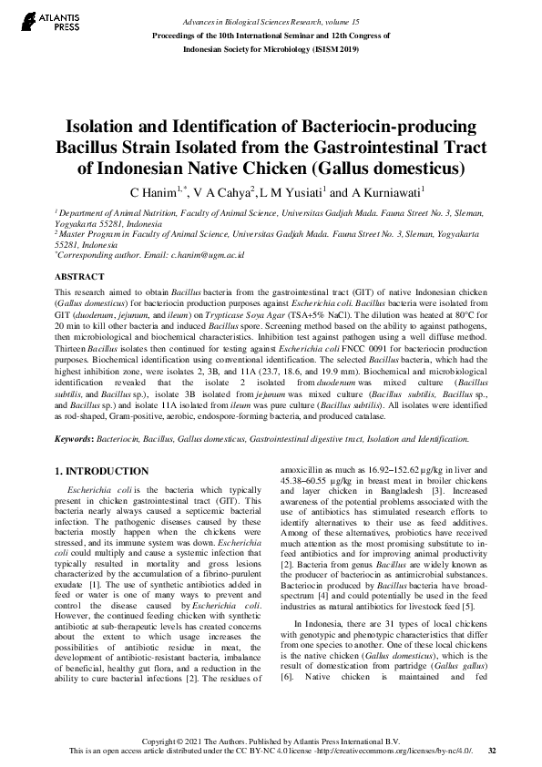 Pdf Isolation And Identification Of Bacteriocin Producing Bacillus Strain Isolated From The
