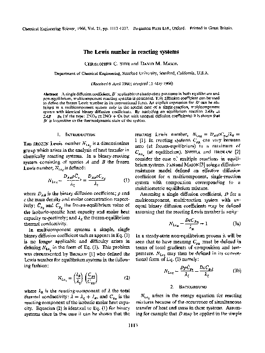 (PDF) The Lewis number in reacting systems