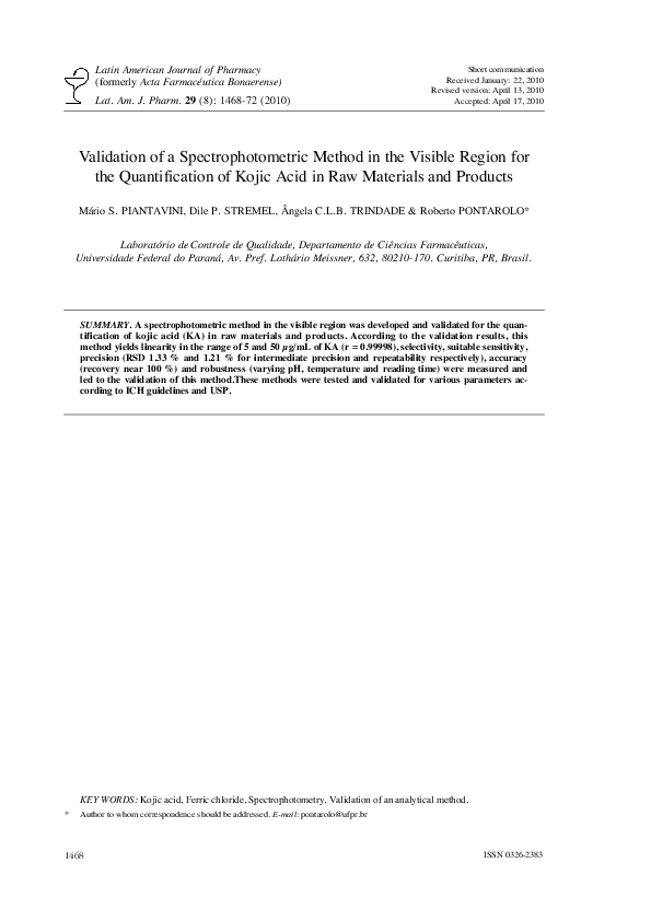 (PDF) Validation of a spectrophotometric method in the visible region for the quantification of ...