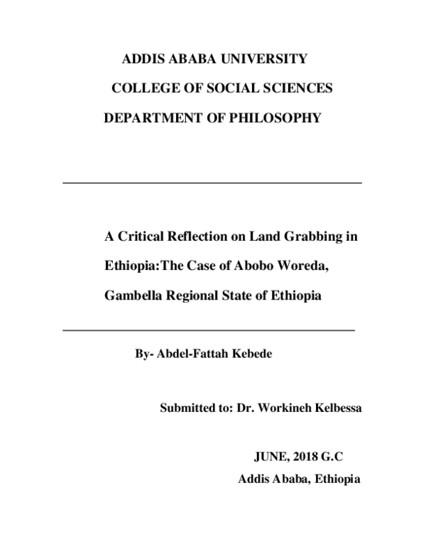 (PDF) ADDIS ABABA UNIVERSITY COLLEGE OF SOCIAL SCIENCES DEPARTMENT OF ...