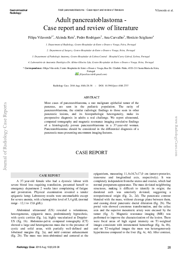 (PDF) Adult pancreatoblastoma - Case report and review of literature