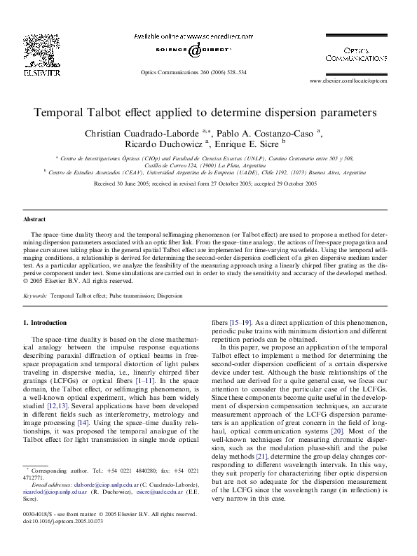 (PDF) Temporal Talbot effect applied to determine dispersion parameters