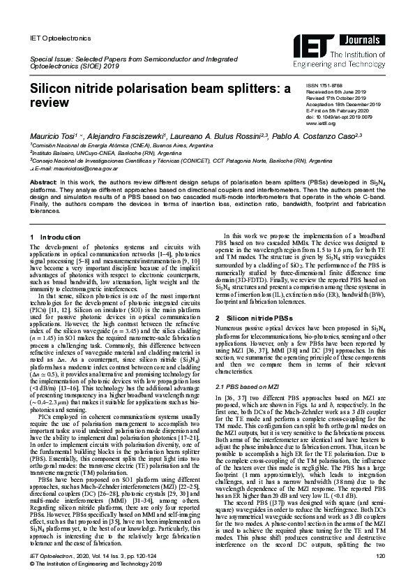 (PDF) Silicon nitride polarisation beam splitters: a review