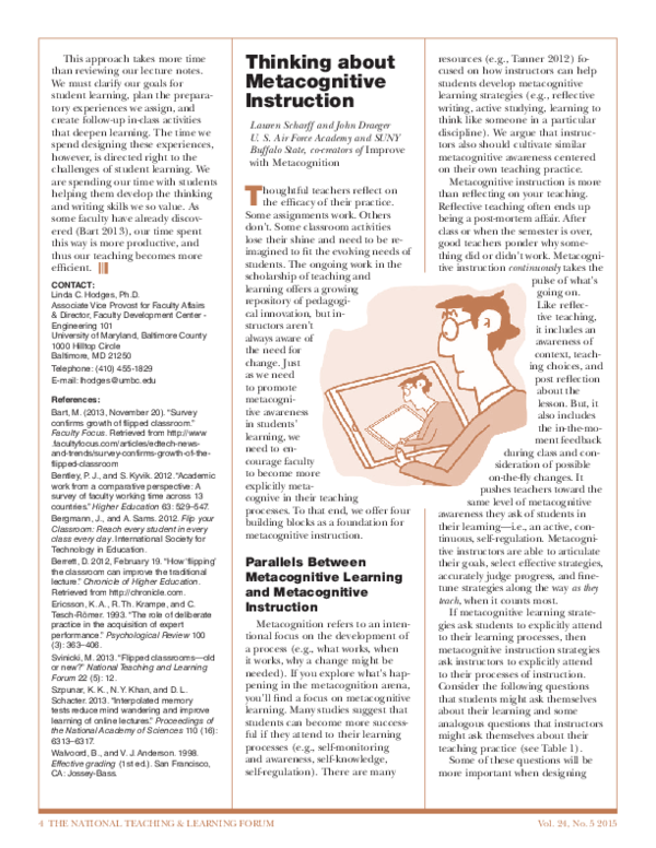 (PDF) Thinking about Metacognitive Instruction