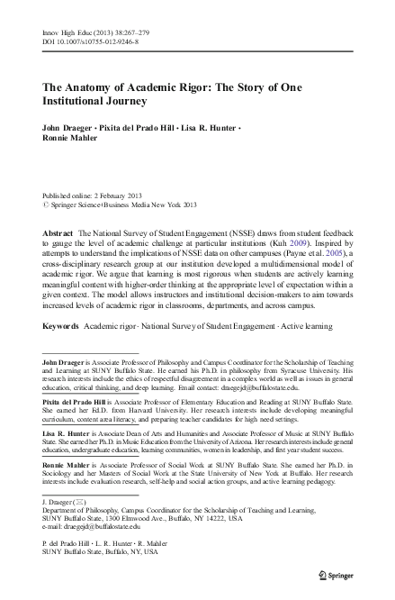 (PDF) The Anatomy of Academic Rigor: The Story of One Institutional Journey