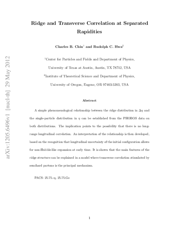 (PDF) Ridge and Transverse Correlation at Separated Rapidities