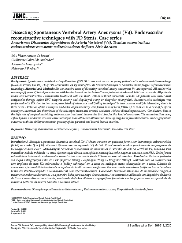 (PDF) Dissecting spontaneous vertebral artery aneurysms (V4 ...