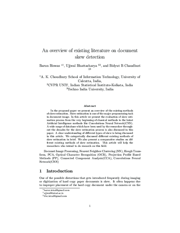 Pdf An Overview Of Existing Literature On Document Skew Detection