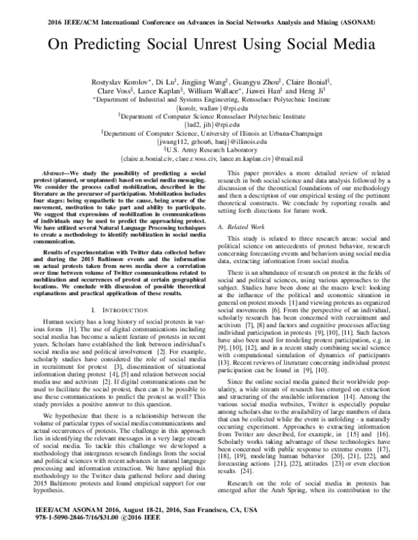 (PDF) On predicting social unrest using social media